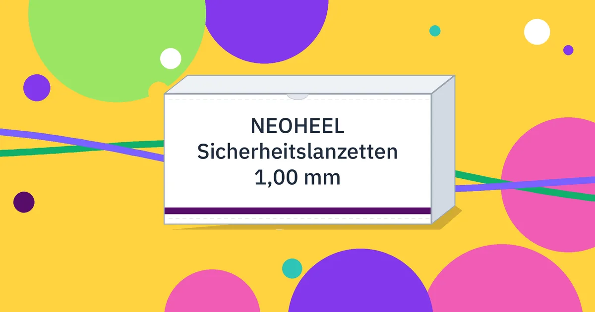 Symbolbild: Packung mit der Aufschrift NEOHEEL Sicherheitslanzetten 1,00 mm (PZN 17611452) – Verfügbarkeit und Bezug in Apotheken in Frankfurt am Main