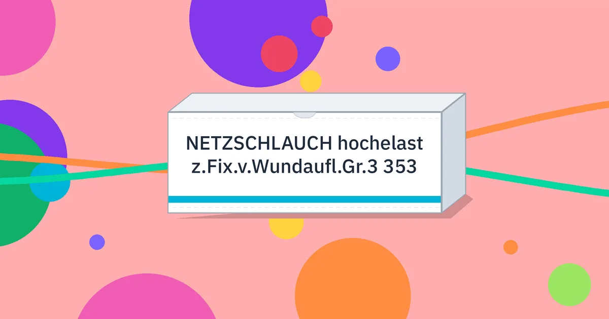 Symbolbild: Packung mit der Aufschrift NETZSCHLAUCH hochelast z.Fix.v.Wundaufl.Gr.3 353 (PZN 04303737) – Verfügbarkeit und Bezug in Apotheken in Frankfurt am Main