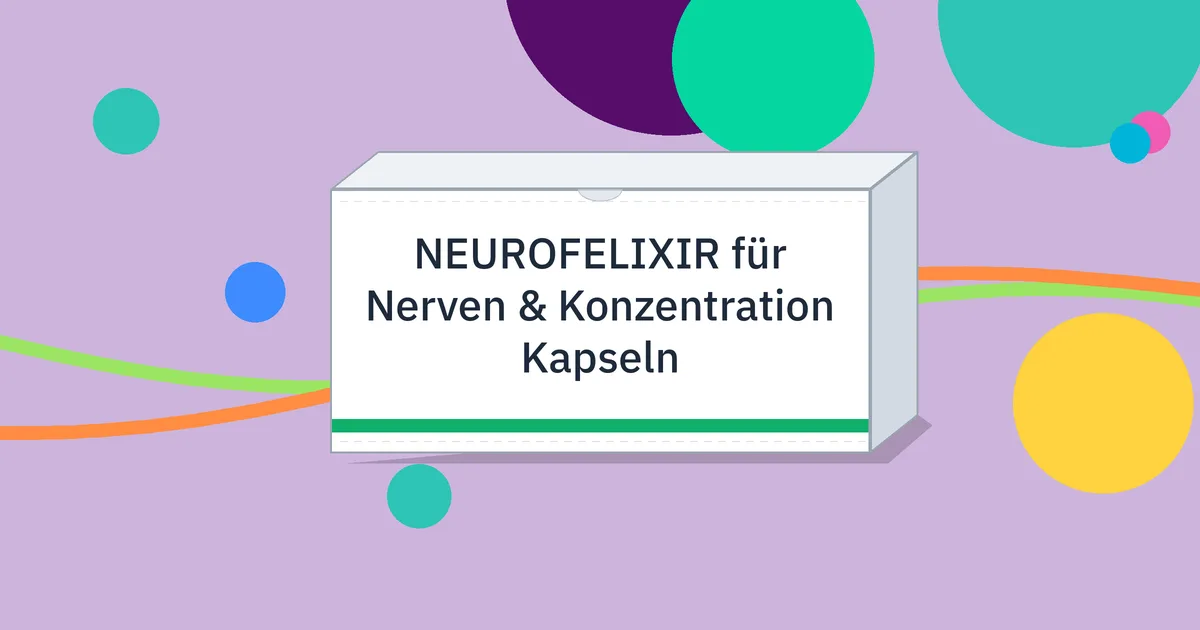Symbolbild: Packung mit der Aufschrift NEUROFELIXIR für Nerven & Konzentration Kapseln (PZN 17885729) – Verfügbarkeit und Bezug in Apotheken in Frankfurt am Main