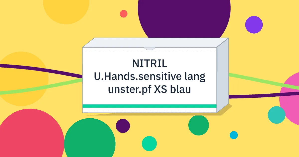 Symbolbild: Packung mit der Aufschrift NITRIL U.Hands.sensitive lang unster.pf XS blau (PZN 10947628) – Verfügbarkeit und Bezug in Apotheken in Frankfurt am Main