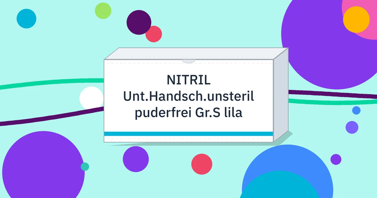 Symbolbild: Packung mit der Aufschrift NITRIL Unt.Handsch.unsteril puderfrei Gr.S lila (PZN 13351178) – Verfügbarkeit und Bezug in Apotheken in Frankfurt am Main