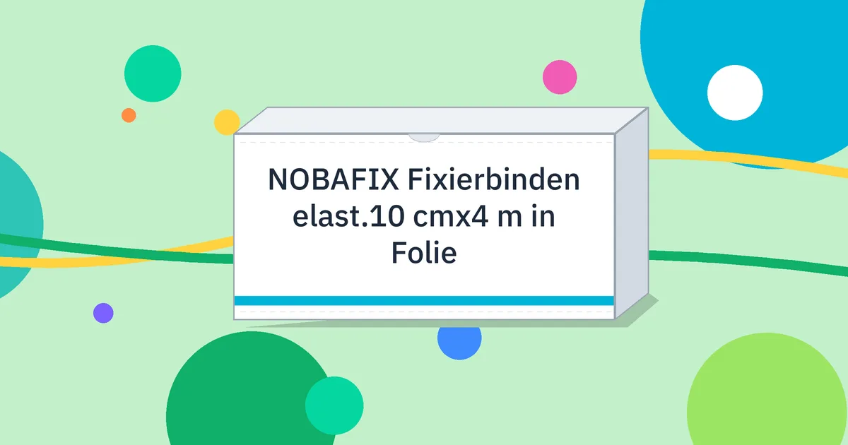 Symbolbild: Packung mit der Aufschrift NOBAFIX Fixierbinden elast.10 cmx4 m in Folie (PZN 07094808) – Verfügbarkeit und Bezug in Apotheken in Frankfurt am Main
