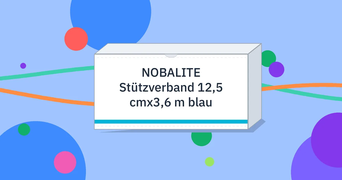 Symbolbild: Packung mit der Aufschrift NOBALITE Stützverband 12,5 cmx3,6 m blau (PZN 07571929) – Verfügbarkeit und Bezug in Apotheken in Frankfurt am Main
