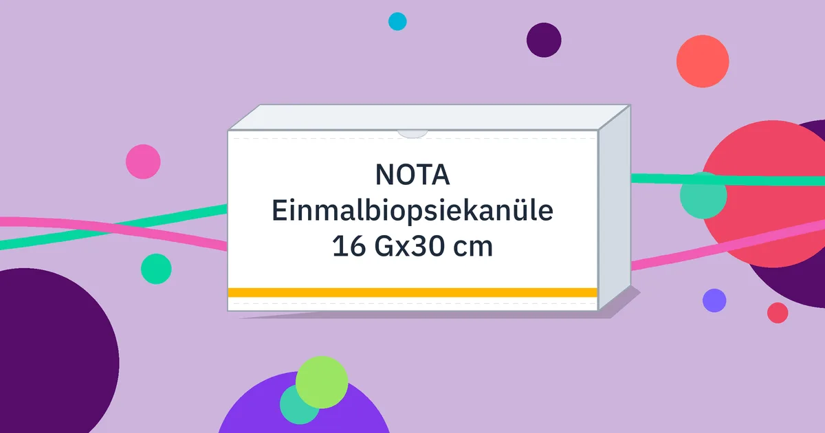 Symbolbild: Packung mit der Aufschrift NOTA Einmalbiopsiekanüle 16 Gx30 cm (PZN 03920250) – Verfügbarkeit und Bezug in Apotheken in Frankfurt am Main