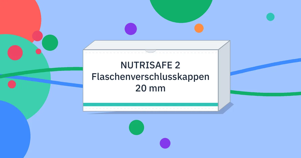 Symbolbild: Packung mit der Aufschrift NUTRISAFE 2 Flaschenverschlusskappen 20 mm (PZN 17817805) – Verfügbarkeit und Bezug in Apotheken in Frankfurt am Main