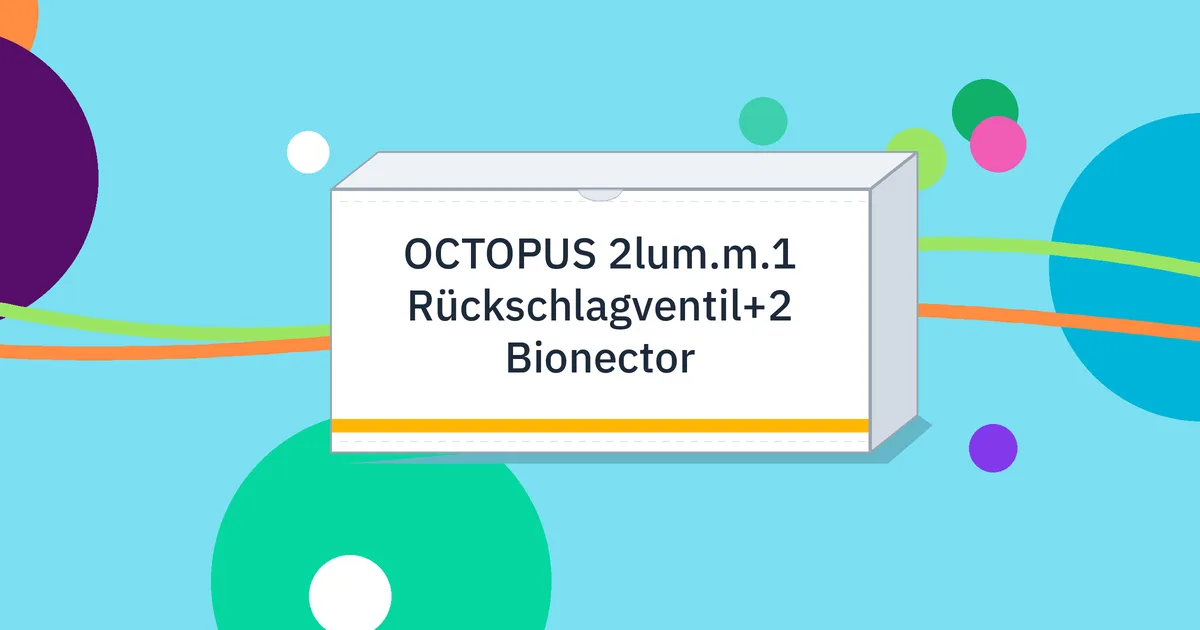 Symbolbild: Packung mit der Aufschrift OCTOPUS 2lum.m.1 Rückschlagventil+2 Bionector (PZN 16506316) – Verfügbarkeit und Bezug in Apotheken in Frankfurt am Main