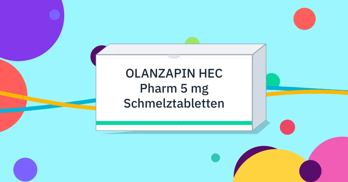 Symbolbild: Packung mit der Aufschrift OLANZAPIN HEC Pharm 5 mg Schmelztabletten (PZN 11883008) – Verfügbarkeit und Bezug in Apotheken in Frankfurt am Main