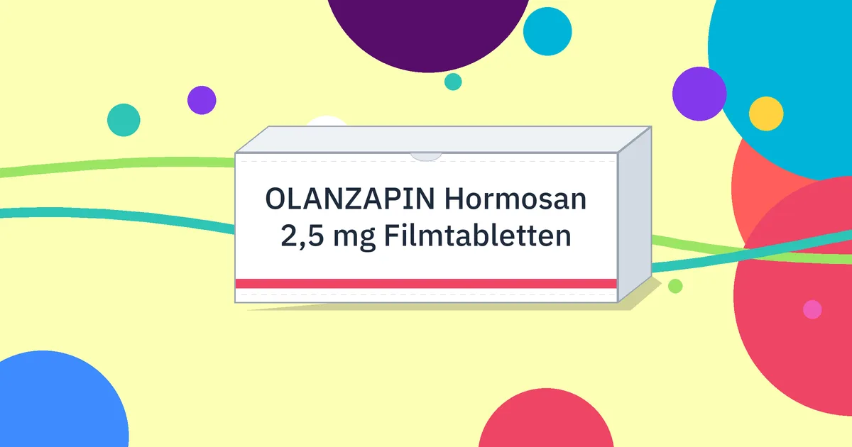Symbolbild: Packung mit der Aufschrift OLANZAPIN Hormosan 2,5 mg Filmtabletten (PZN 09214398) – Verfügbarkeit und Bezug in Apotheken in Frankfurt am Main