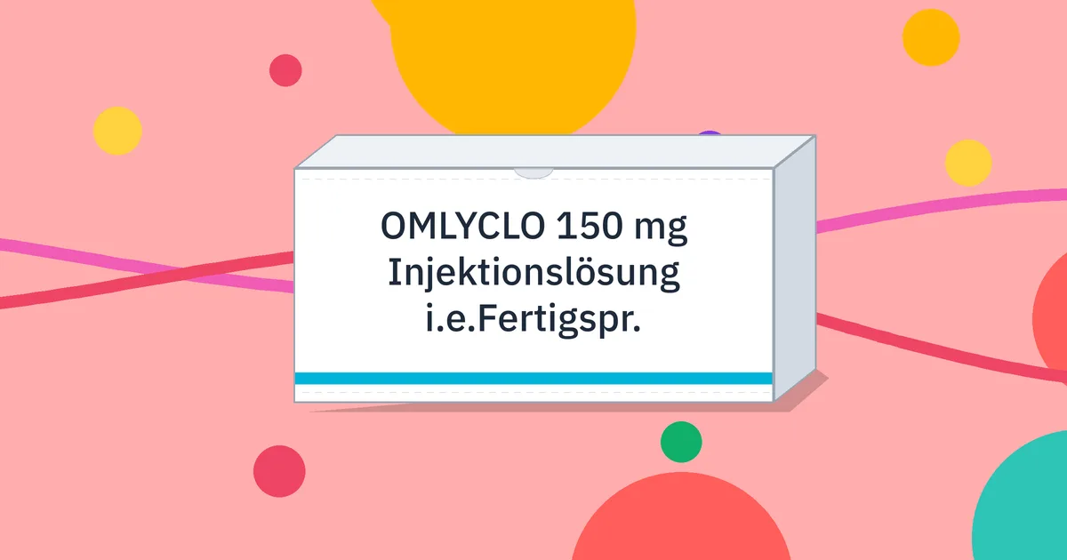Symbolbild: Packung mit der Aufschrift OMLYCLO 150 mg Injektionslösung i.e.Fertigspr. (PZN 20222530) – Verfügbarkeit und Bezug in Apotheken in Frankfurt am Main