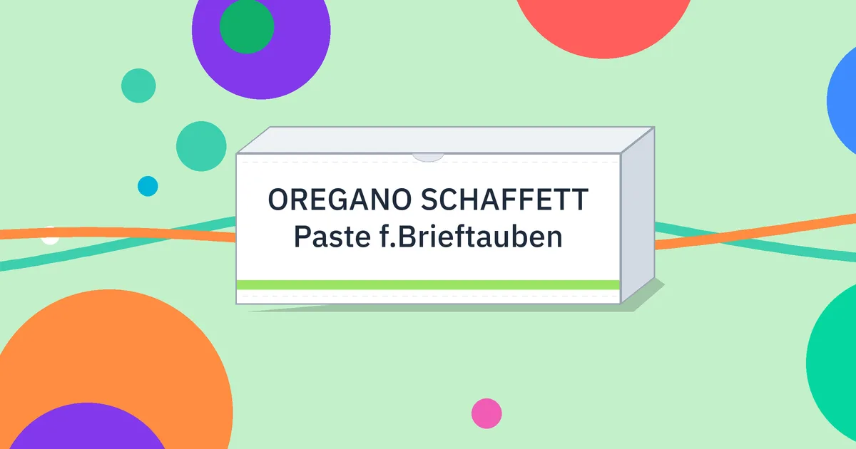 Symbolbild: Packung mit der Aufschrift OREGANO SCHAFFETT Paste f.Brieftauben (PZN 11070883) – Verfügbarkeit und Bezug in Apotheken in Frankfurt am Main