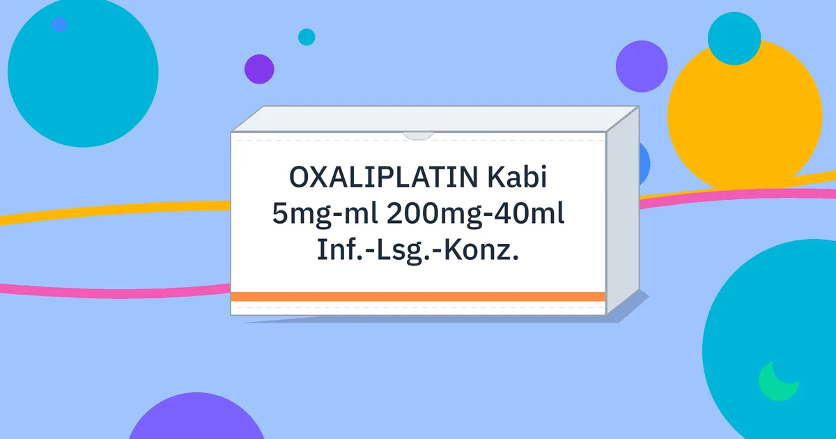 Symbolbild: Packung mit der Aufschrift OXALIPLATIN Kabi 5mg-ml 200mg-40ml Inf.-Lsg.-Konz. (PZN 07765154) – Verfügbarkeit und Bezug in Apotheken in Frankfurt am Main