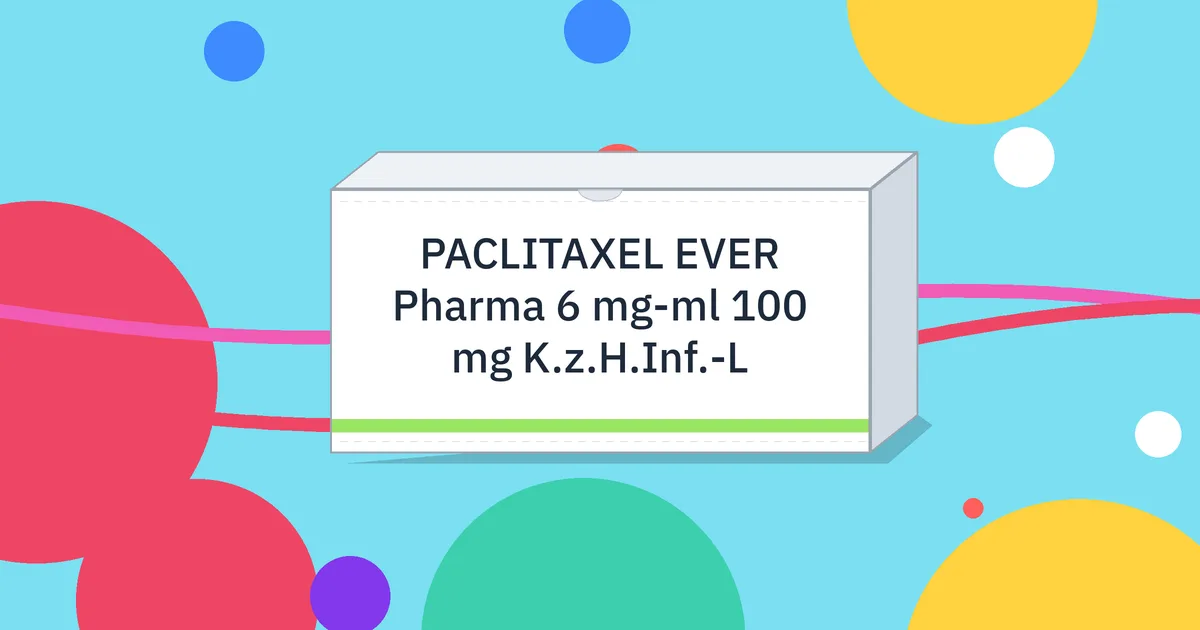 Symbolbild: Packung mit der Aufschrift PACLITAXEL EVER Pharma 6 mg-ml 100 mg K.z.H.Inf.-L (PZN 14854527) – Verfügbarkeit und Bezug in Apotheken in Frankfurt am Main