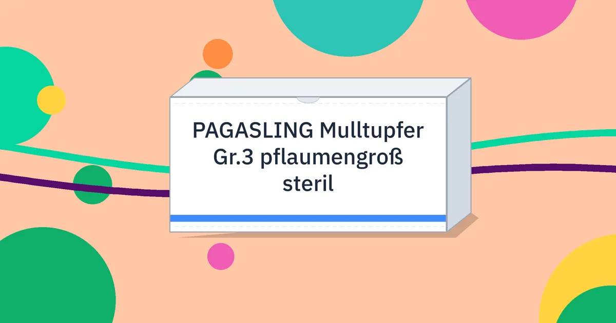 Symbolbild: Packung mit der Aufschrift PAGASLING Mulltupfer Gr.3 pflaumengroß steril (PZN 16327499) – Verfügbarkeit und Bezug in Apotheken in Frankfurt am Main