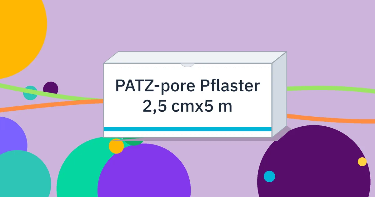 Symbolbild: Packung mit der Aufschrift PATZ-pore Pflaster 2,5 cmx5 m (PZN 06813336) – Verfügbarkeit und Bezug in Apotheken in Frankfurt am Main