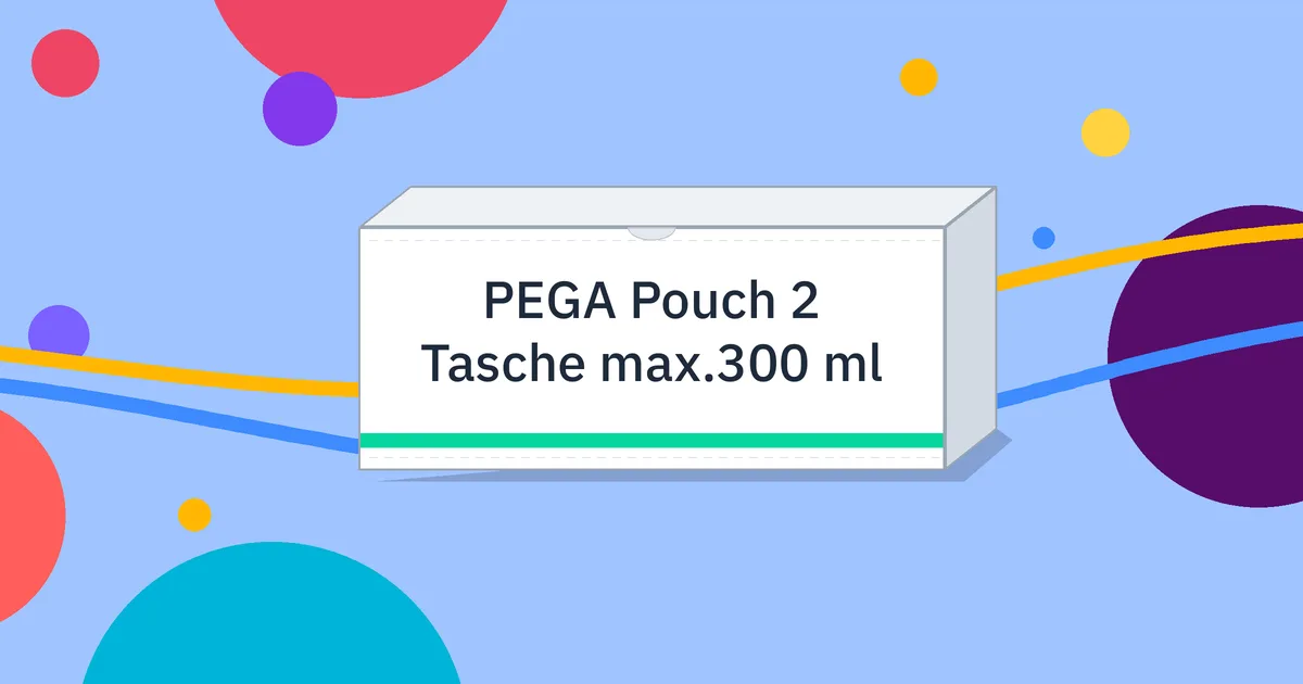 Symbolbild: Packung mit der Aufschrift PEGA Pouch 2 Tasche max.300 ml (PZN 01913300) – Verfügbarkeit und Bezug in Apotheken in Frankfurt am Main