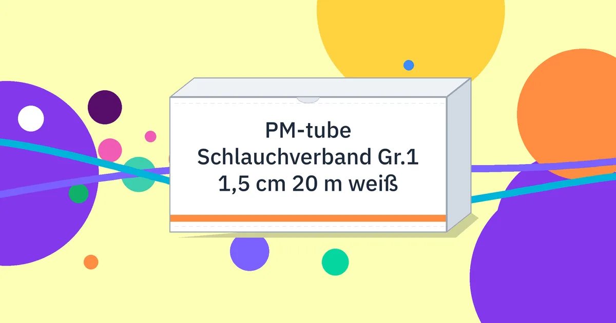 Symbolbild: Packung mit der Aufschrift PM-tube Schlauchverband Gr.1 1,5 cm 20 m weiß (PZN 18845784) – Verfügbarkeit und Bezug in Apotheken in Frankfurt am Main