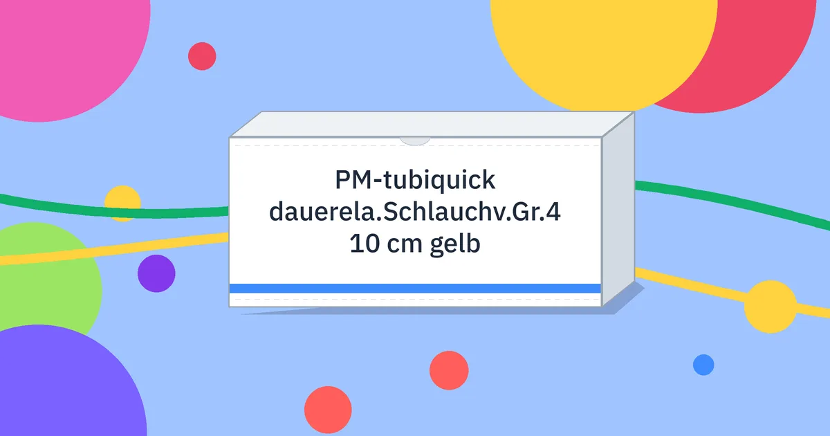 Symbolbild: Packung mit der Aufschrift PM-tubiquick dauerela.Schlauchv.Gr.4 10 cm gelb (PZN 18846654) – Verfügbarkeit und Bezug in Apotheken in Frankfurt am Main