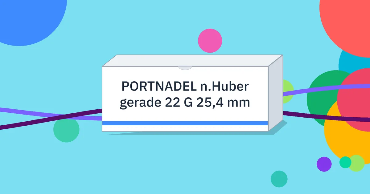 Symbolbild: Packung mit der Aufschrift PORTNADEL n.Huber gerade 22 G 25,4 mm (PZN 00108080) – Verfügbarkeit und Bezug in Apotheken in Frankfurt am Main