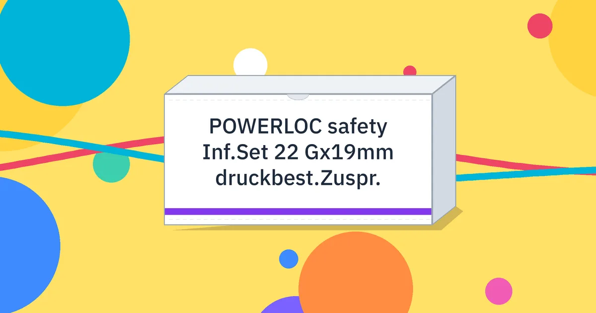 Symbolbild: Packung mit der Aufschrift POWERLOC safety Inf.Set 22 Gx19mm druckbest.Zuspr. (PZN 18817055) – Verfügbarkeit und Bezug in Apotheken in Frankfurt am Main