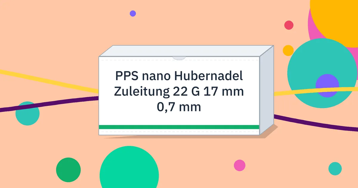 Symbolbild: Packung mit der Aufschrift PPS nano Hubernadel Zuleitung 22 G 17 mm 0,7 mm (PZN 18195122) – Verfügbarkeit und Bezug in Apotheken in Frankfurt am Main