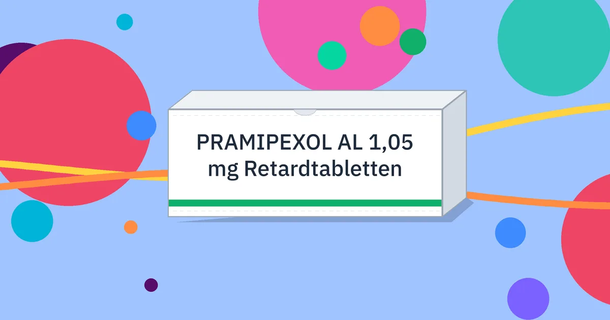 Symbolbild: Packung mit der Aufschrift PRAMIPEXOL AL 1,05 mg Retardtabletten (PZN 15785610) – Verfügbarkeit und Bezug in Apotheken in Frankfurt am Main