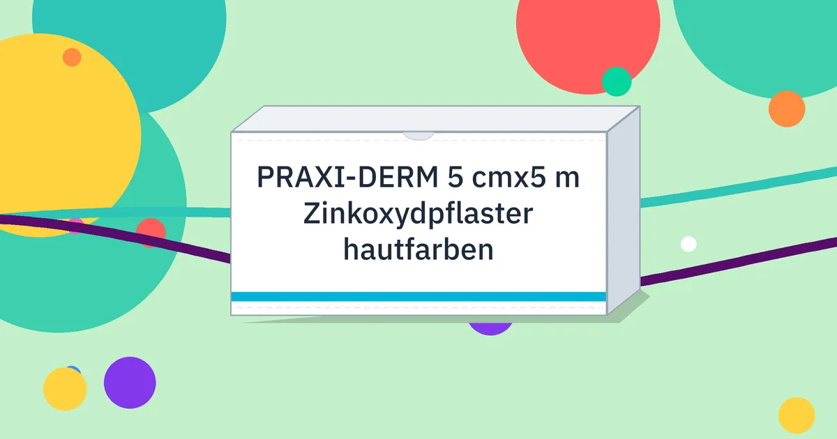 Symbolbild: Packung mit der Aufschrift PRAXI-DERM 5 cmx5 m Zinkoxydpflaster hautfarben (PZN 12825591) – Verfügbarkeit und Bezug in Apotheken in Frankfurt am Main