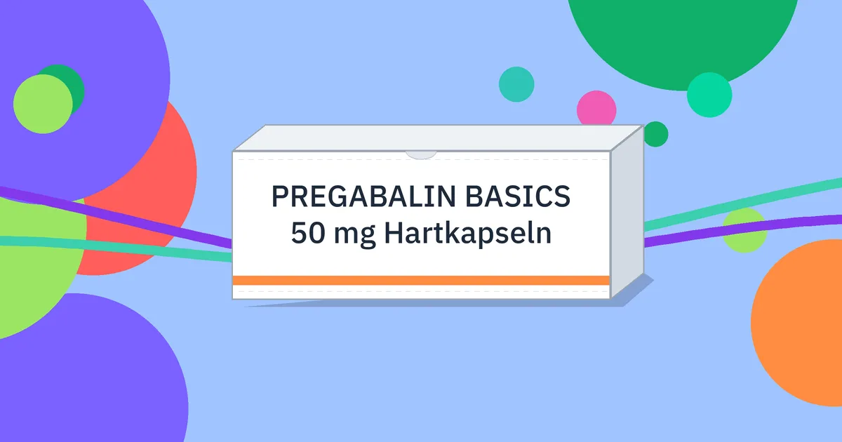 Symbolbild: Packung mit der Aufschrift PREGABALIN BASICS 50 mg Hartkapseln (PZN 11172276) – Verfügbarkeit und Bezug in Apotheken in Frankfurt am Main