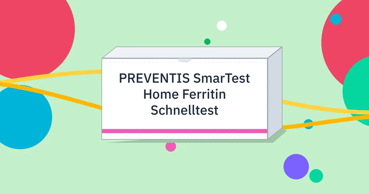 Symbolbild: Packung mit der Aufschrift PREVENTIS SmarTest Home Ferritin Schnelltest (PZN 18052687) – Verfügbarkeit und Bezug in Apotheken in Frankfurt am Main