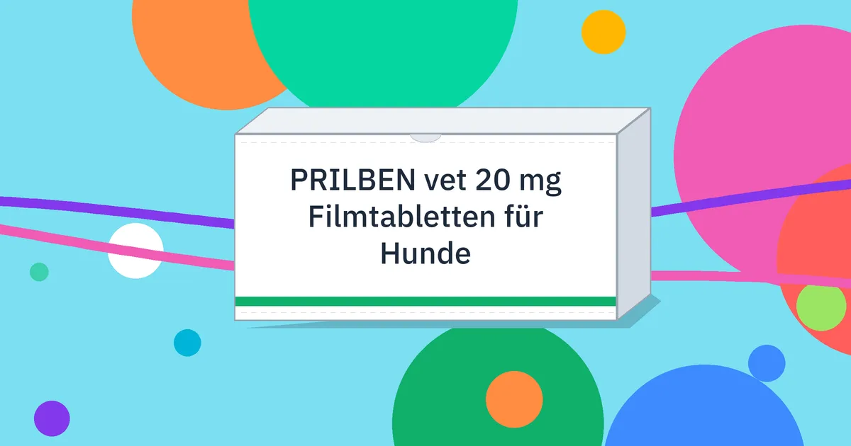 Symbolbild: Packung mit der Aufschrift PRILBEN vet 20 mg Filmtabletten für Hunde (PZN 13881999) – Verfügbarkeit und Bezug in Apotheken in Frankfurt am Main