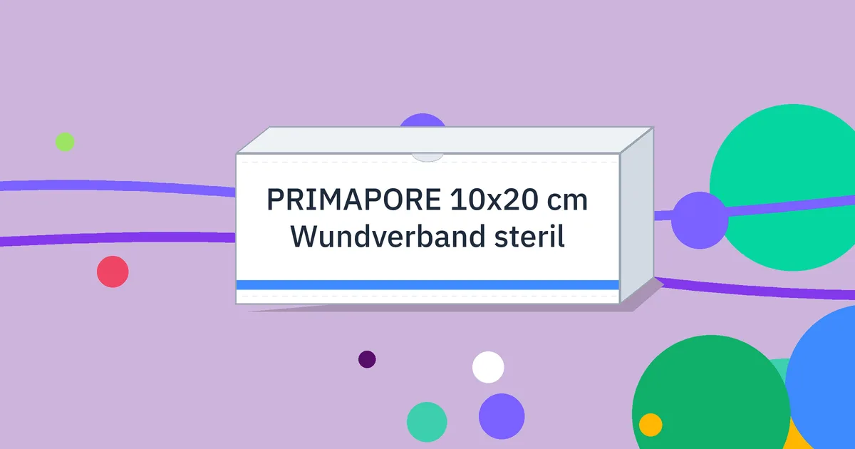 Symbolbild: Packung mit der Aufschrift PRIMAPORE 10x20 cm Wundverband steril (PZN 17833276) – Verfügbarkeit und Bezug in Apotheken in Frankfurt am Main