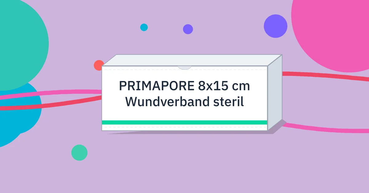Symbolbild: Packung mit der Aufschrift PRIMAPORE 8x15 cm Wundverband steril (PZN 16139622) – Verfügbarkeit und Bezug in Apotheken in Frankfurt am Main