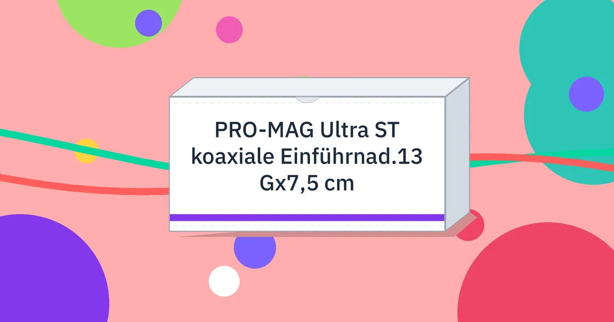 Symbolbild: Packung mit der Aufschrift PRO-MAG Ultra ST koaxiale Einführnad.13 Gx7,5 cm (PZN 06768788) – Verfügbarkeit und Bezug in Apotheken in Frankfurt am Main