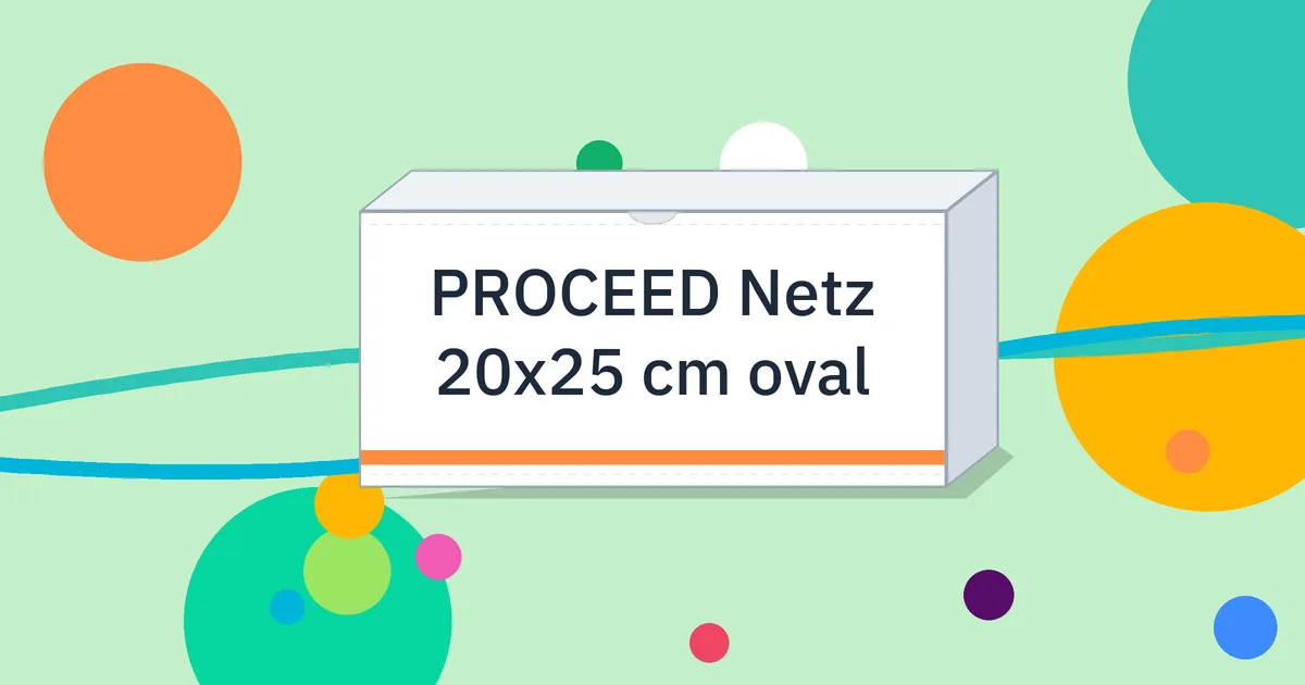 Symbolbild: Packung mit der Aufschrift PROCEED Netz 20x25 cm oval (PZN 20852314) – Verfügbarkeit und Bezug in Apotheken in Frankfurt am Main