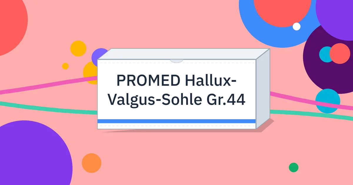Symbolbild: Packung mit der Aufschrift PROMED Hallux-Valgus-Sohle Gr.44 (PZN 07297405) – Verfügbarkeit und Bezug in Apotheken in Frankfurt am Main