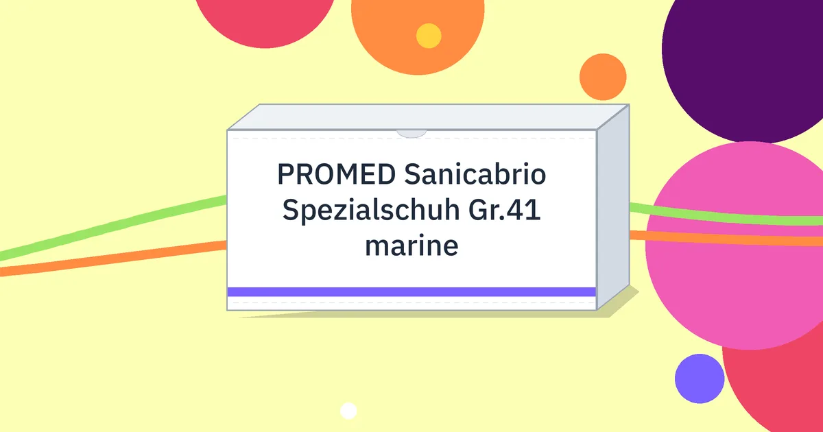 Symbolbild: Packung mit der Aufschrift PROMED Sanicabrio Spezialschuh Gr.41 marine (PZN 19274378) – Verfügbarkeit und Bezug in Apotheken in Frankfurt am Main