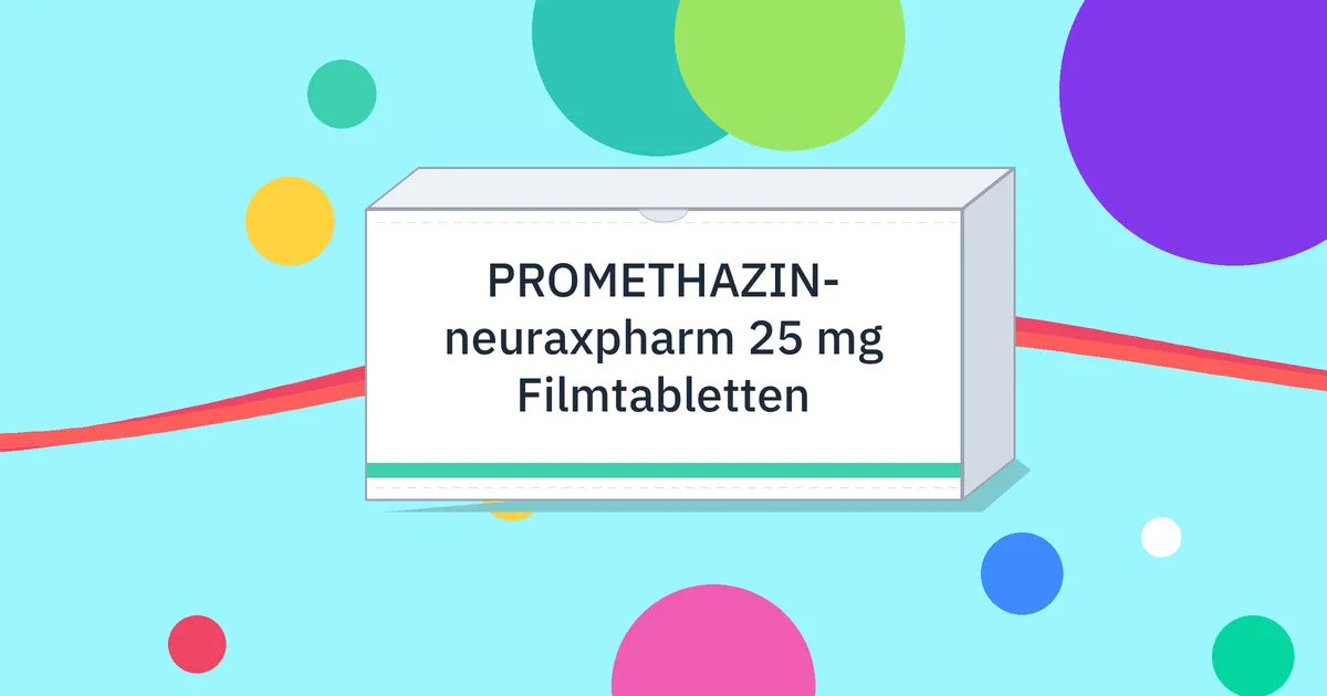 Symbolbild: Packung mit der Aufschrift PROMETHAZIN-neuraxpharm 25 mg Filmtabletten (PZN 03421908) – Verfügbarkeit und Bezug in Apotheken in Frankfurt am Main