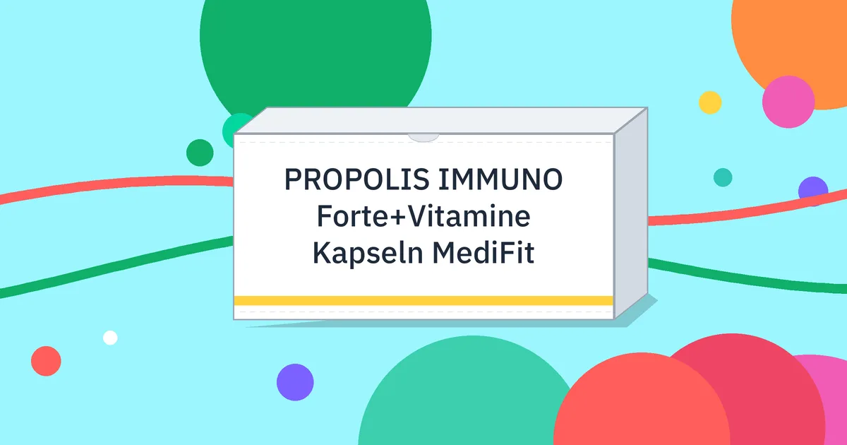 Symbolbild: Packung mit der Aufschrift PROPOLIS IMMUNO Forte+Vitamine Kapseln MediFit (PZN 11186864) – Verfügbarkeit und Bezug in Apotheken in Frankfurt am Main
