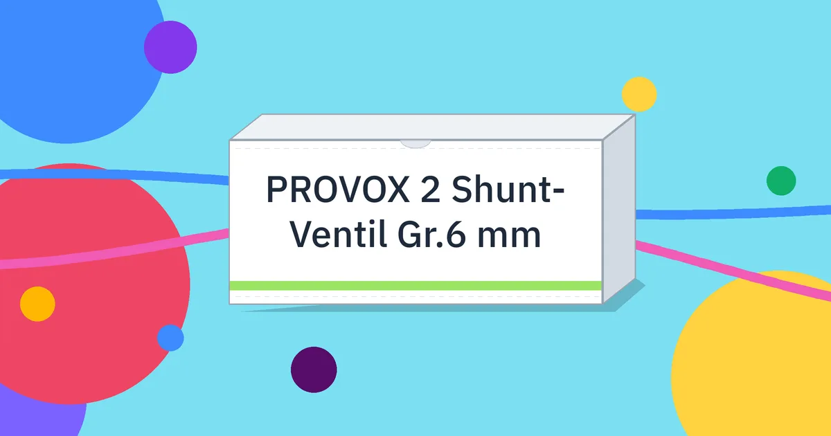 Symbolbild: Packung mit der Aufschrift PROVOX 2 Shunt-Ventil Gr.6 mm (PZN 02397651) – Verfügbarkeit und Bezug in Apotheken in Frankfurt am Main