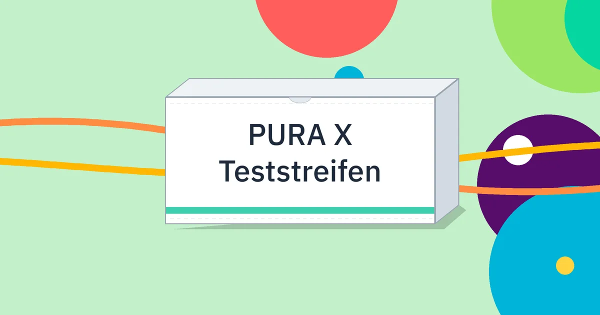 Symbolbild: Packung mit der Aufschrift PURA X Teststreifen (PZN 12355665) – Verfügbarkeit und Bezug in Apotheken in Frankfurt am Main