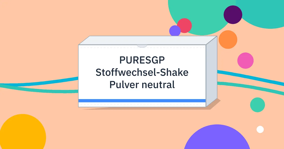 Symbolbild: Packung mit der Aufschrift PURESGP Stoffwechsel-Shake Pulver neutral (PZN 20583311) – Verfügbarkeit und Bezug in Apotheken in Frankfurt am Main