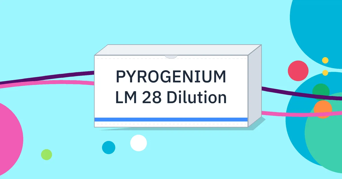 Symbolbild: Packung mit der Aufschrift PYROGENIUM LM 28 Dilution (PZN 13045174) – Verfügbarkeit und Bezug in Apotheken in Frankfurt am Main
