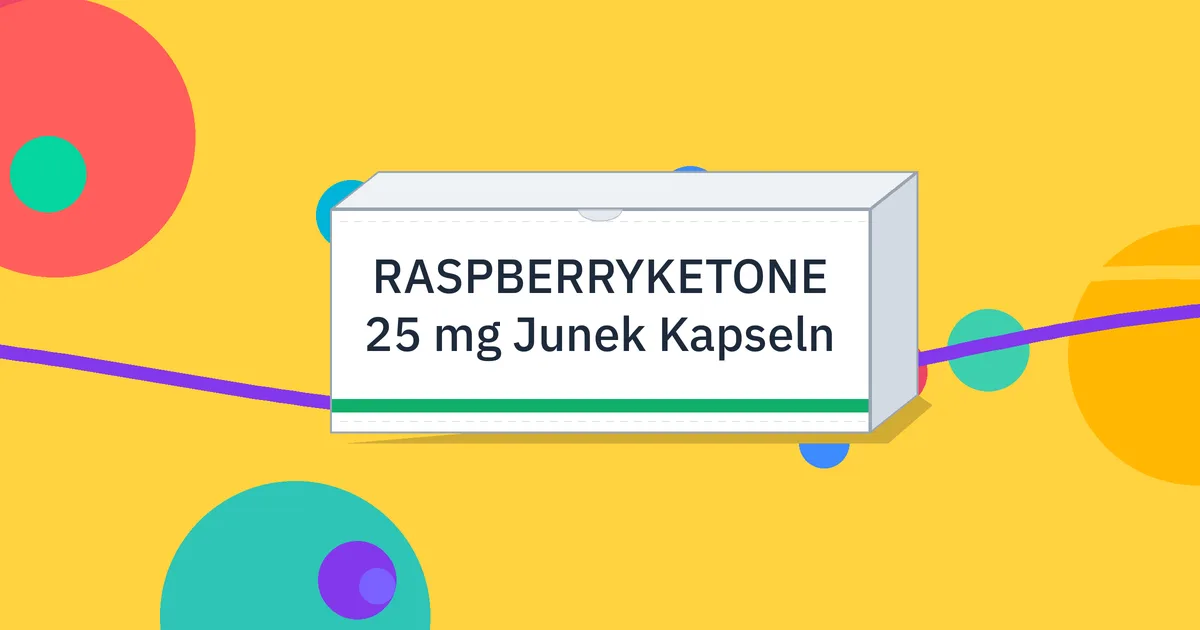 Symbolbild: Packung mit der Aufschrift RASPBERRYKETONE 25 mg Junek Kapseln (PZN 10977285) – Verfügbarkeit und Bezug in Apotheken in Frankfurt am Main