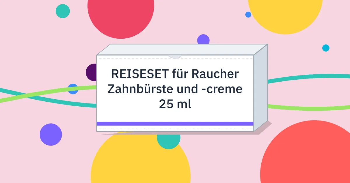 Symbolbild: Packung mit der Aufschrift REISESET für Raucher Zahnbürste und -creme 25 ml (PZN 13890805) – Verfügbarkeit und Bezug in Apotheken in Frankfurt am Main