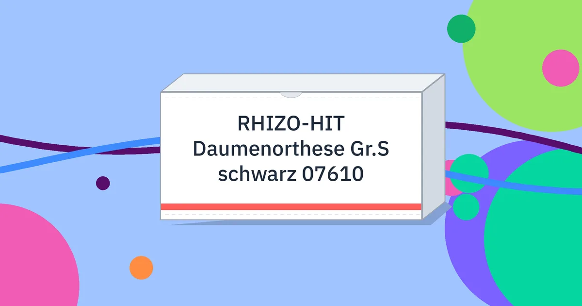 Symbolbild: Packung mit der Aufschrift RHIZO-HIT Daumenorthese Gr.S schwarz 07610 (PZN 03266520) – Verfügbarkeit und Bezug in Apotheken in Frankfurt am Main