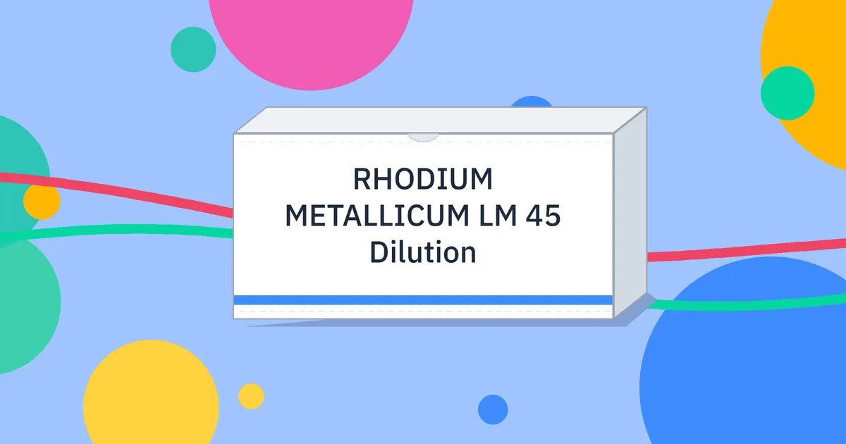 Symbolbild: Packung mit der Aufschrift RHODIUM METALLICUM LM 45 Dilution (PZN 13050620) – Verfügbarkeit und Bezug in Apotheken in Frankfurt am Main