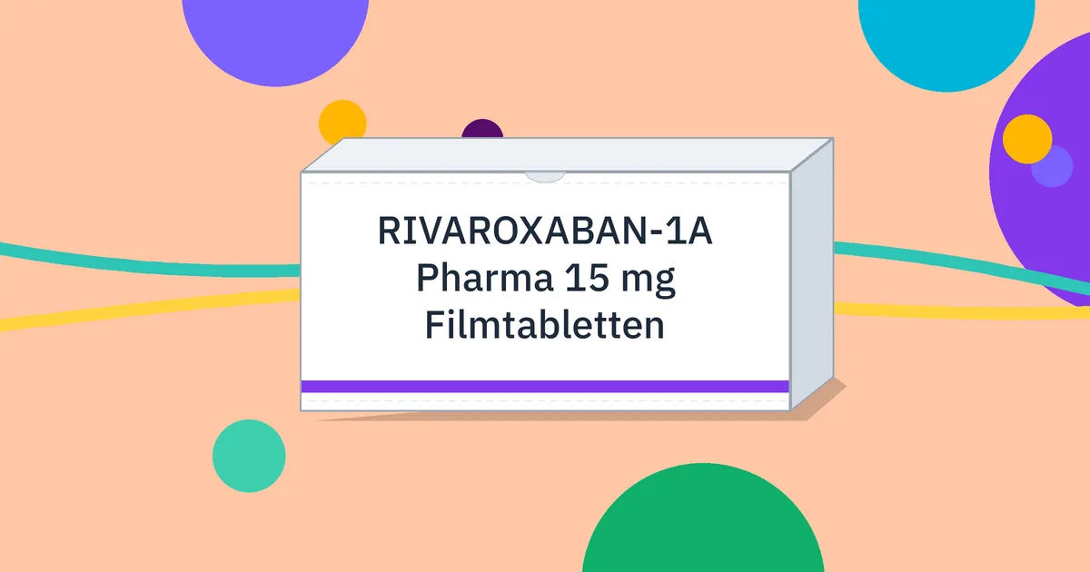 Symbolbild: Packung mit der Aufschrift RIVAROXABAN-1A Pharma 15 mg Filmtabletten (PZN 18712675) – Verfügbarkeit und Bezug in Apotheken in Frankfurt am Main