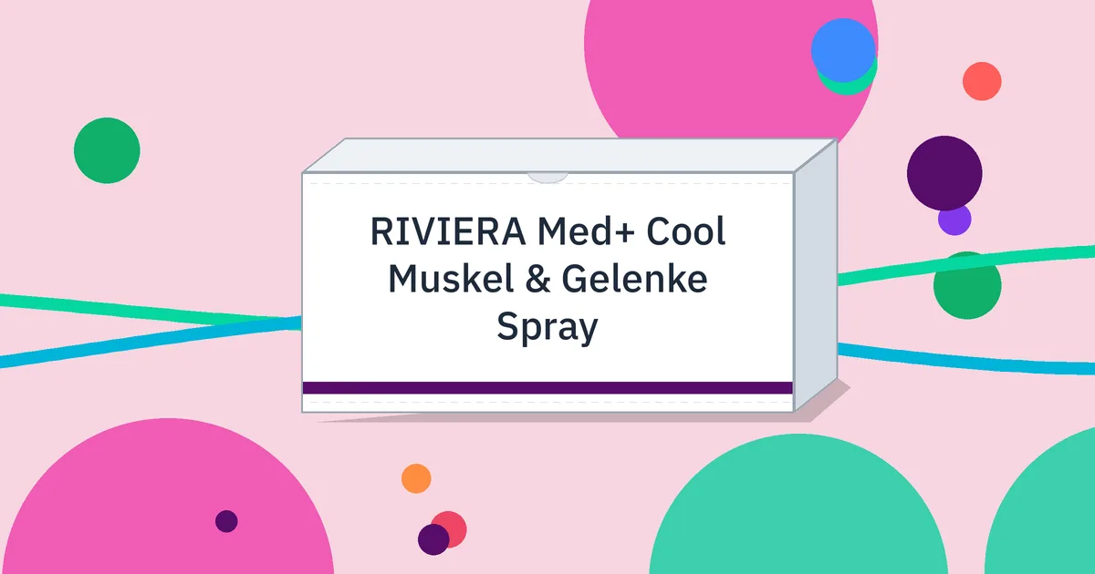 Symbolbild: Packung mit der Aufschrift RIVIERA Med+ Cool Muskel & Gelenke Spray (PZN 19302784) – Verfügbarkeit und Bezug in Apotheken in Frankfurt am Main