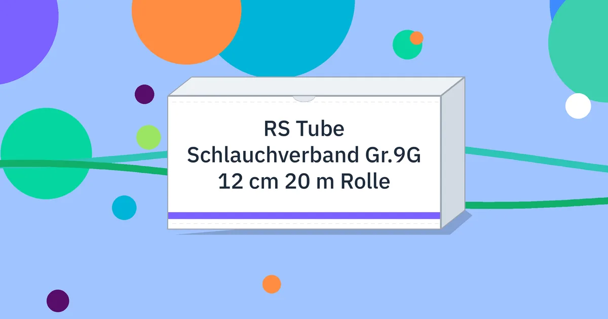 Symbolbild: Packung mit der Aufschrift RS Tube Schlauchverband Gr.9G 12 cm 20 m Rolle (PZN 08404406) – Verfügbarkeit und Bezug in Apotheken in Frankfurt am Main