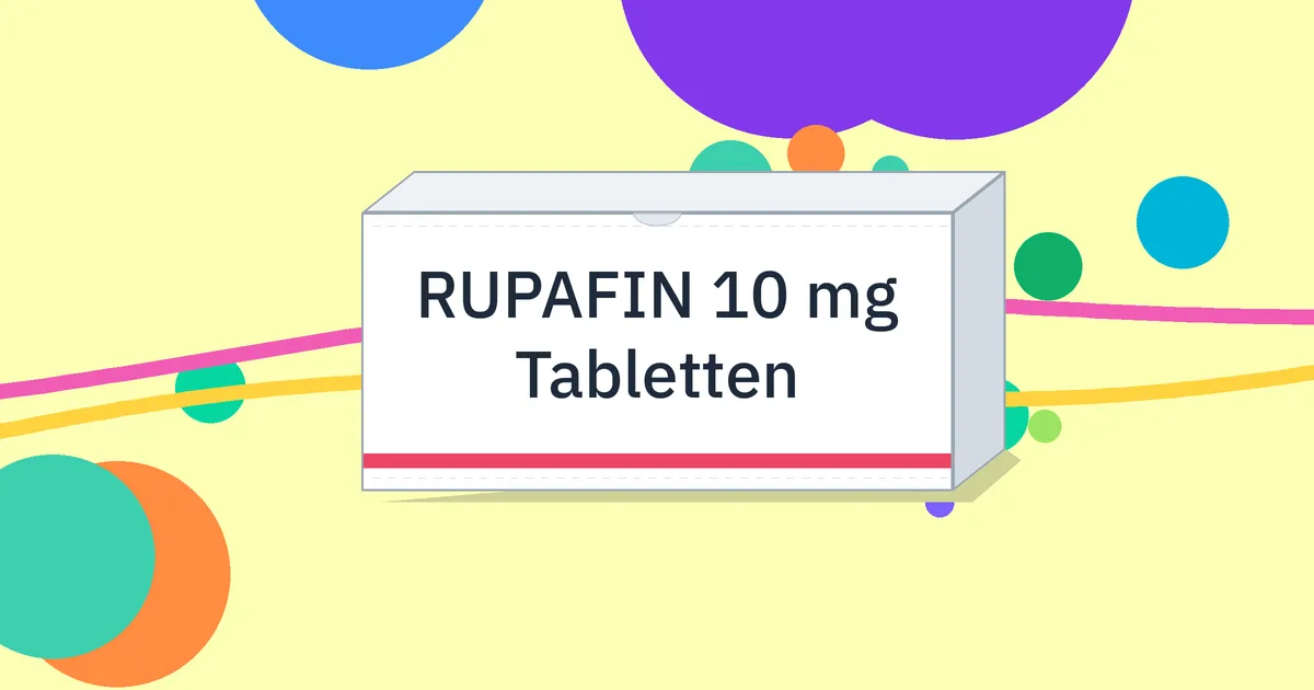 Symbolbild: Packung mit der Aufschrift RUPAFIN 10 mg Tabletten (PZN 05454705) – Verfügbarkeit und Bezug in Apotheken in Frankfurt am Main