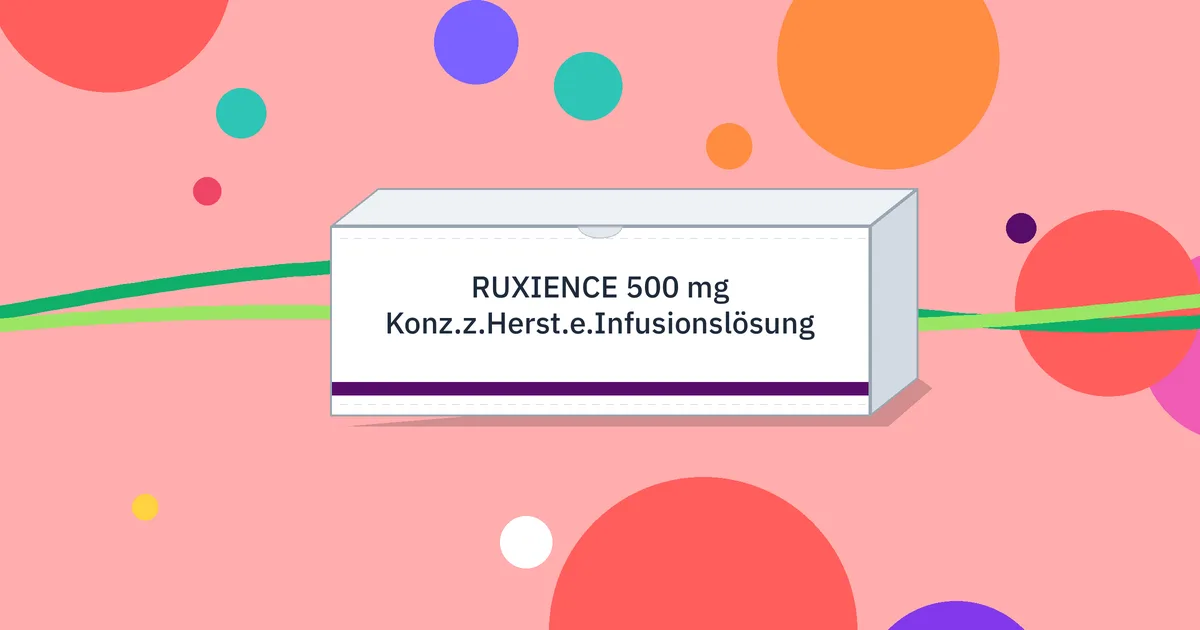 Symbolbild: Packung mit der Aufschrift RUXIENCE 500 mg Konz.z.Herst.e.Infusionslösung (PZN 15619231) – Verfügbarkeit und Bezug in Apotheken in Frankfurt am Main